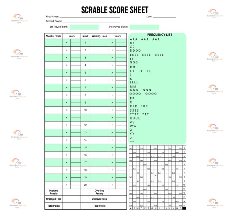 7 Different Styles Printable Scrabble Score Sheets, Scrabble Score Card ...