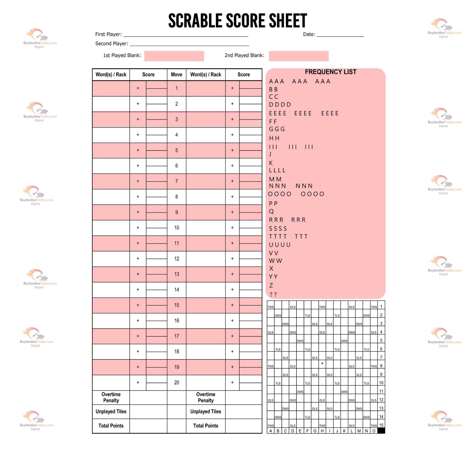 7 Different Styles Printable Scrabble Score Sheets, Scrabble Score Card ...