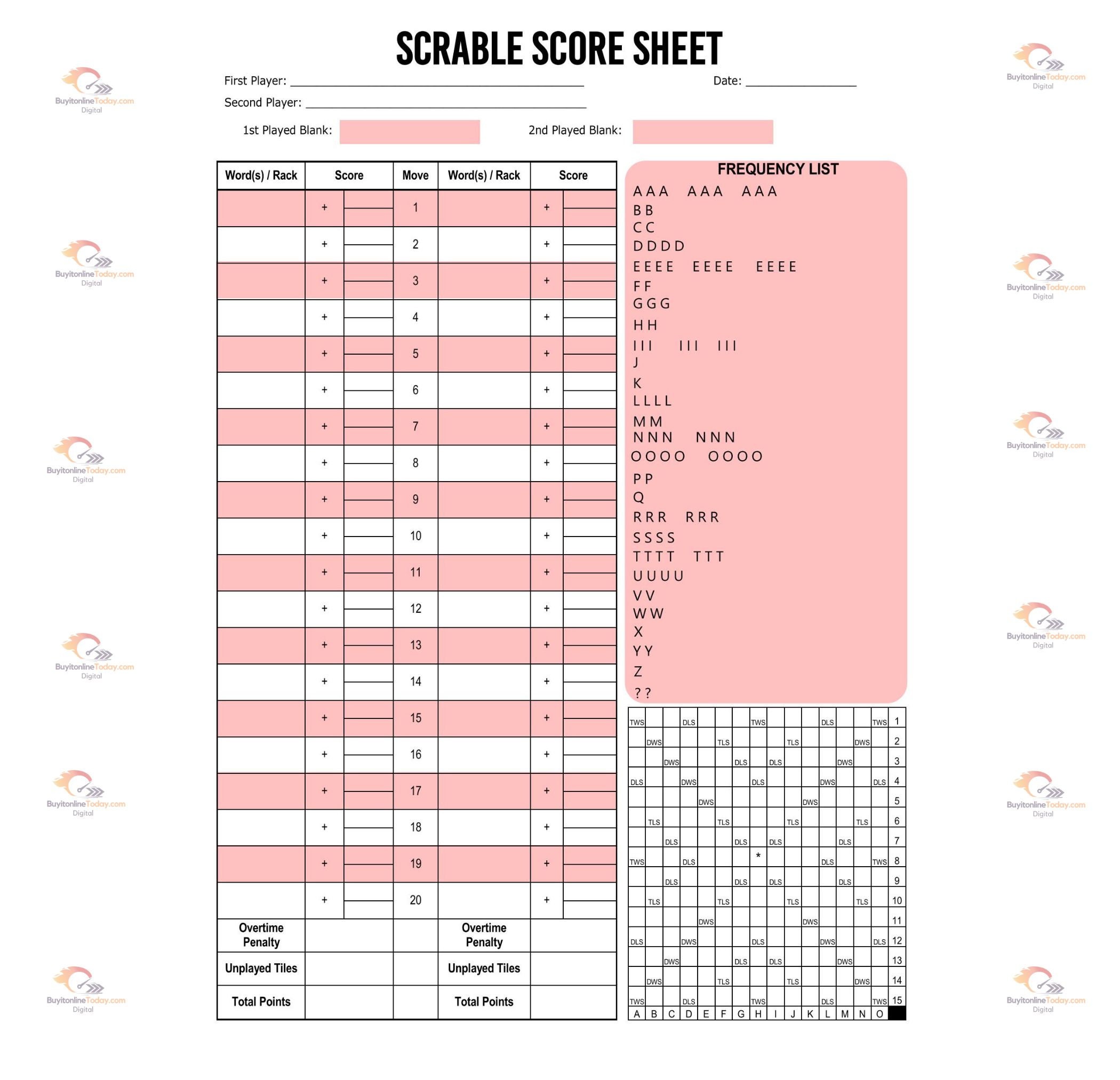 7 Different Styles Printable Scrabble Score Sheets, Scrabble Score Card ...