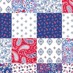 Patchwork Paisley and Ditsy Floral Printed DBP Fabric, Red/blue. Fabric ...