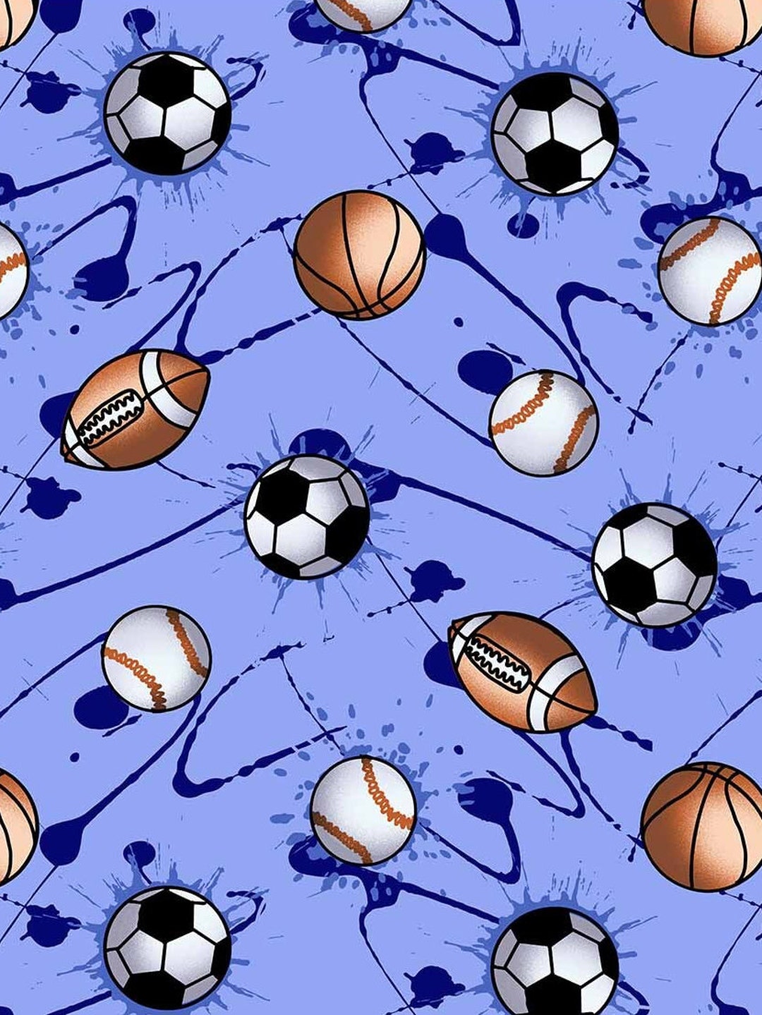 Sports Balls and Paint Splatter DBP Fabric. Available in Multiple ...