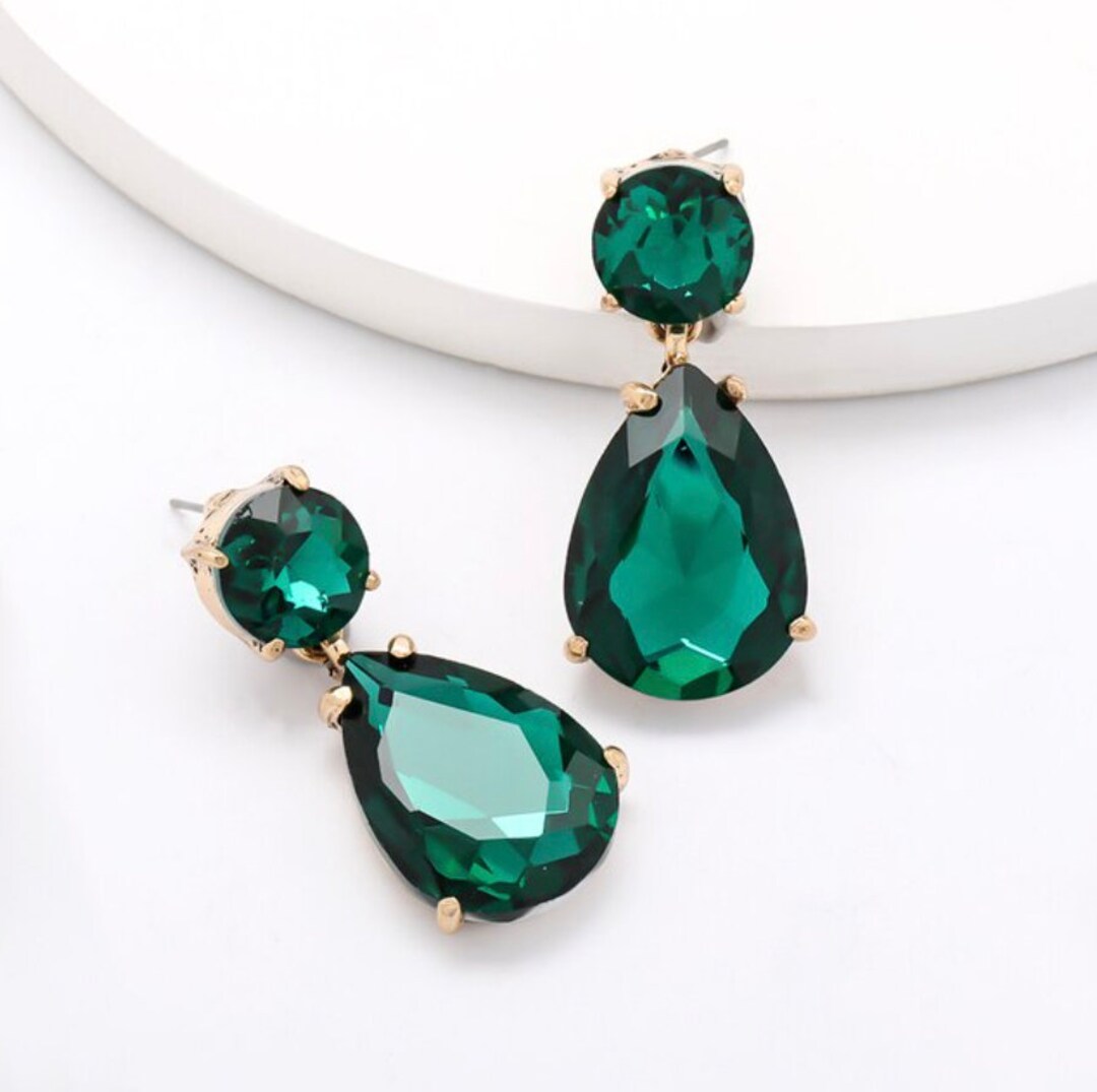 Emerald Teardrop Earrings - Etsy