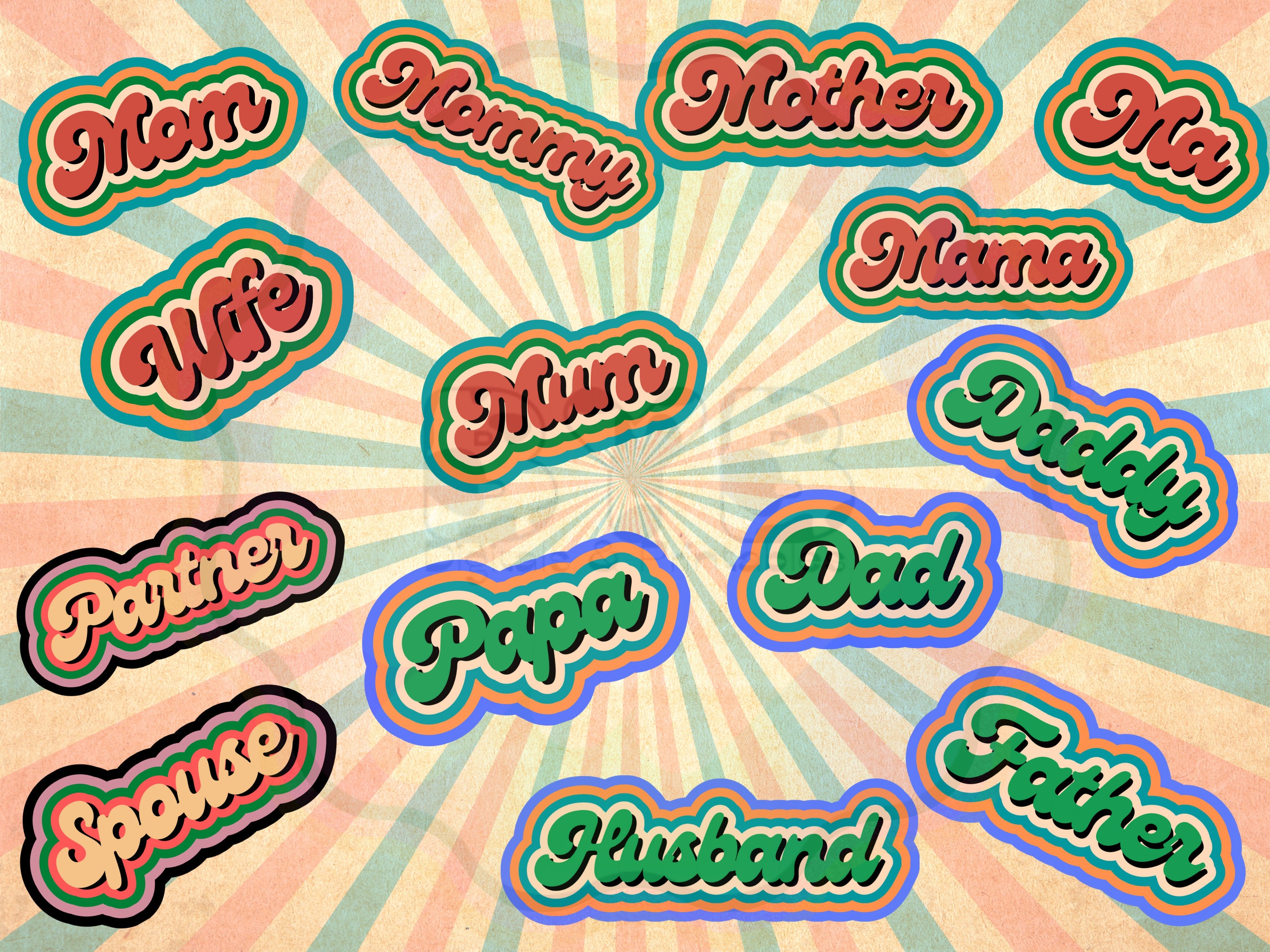 Retro Stickers, Word Stickers, Printable Stickers, Digital Stickers ...