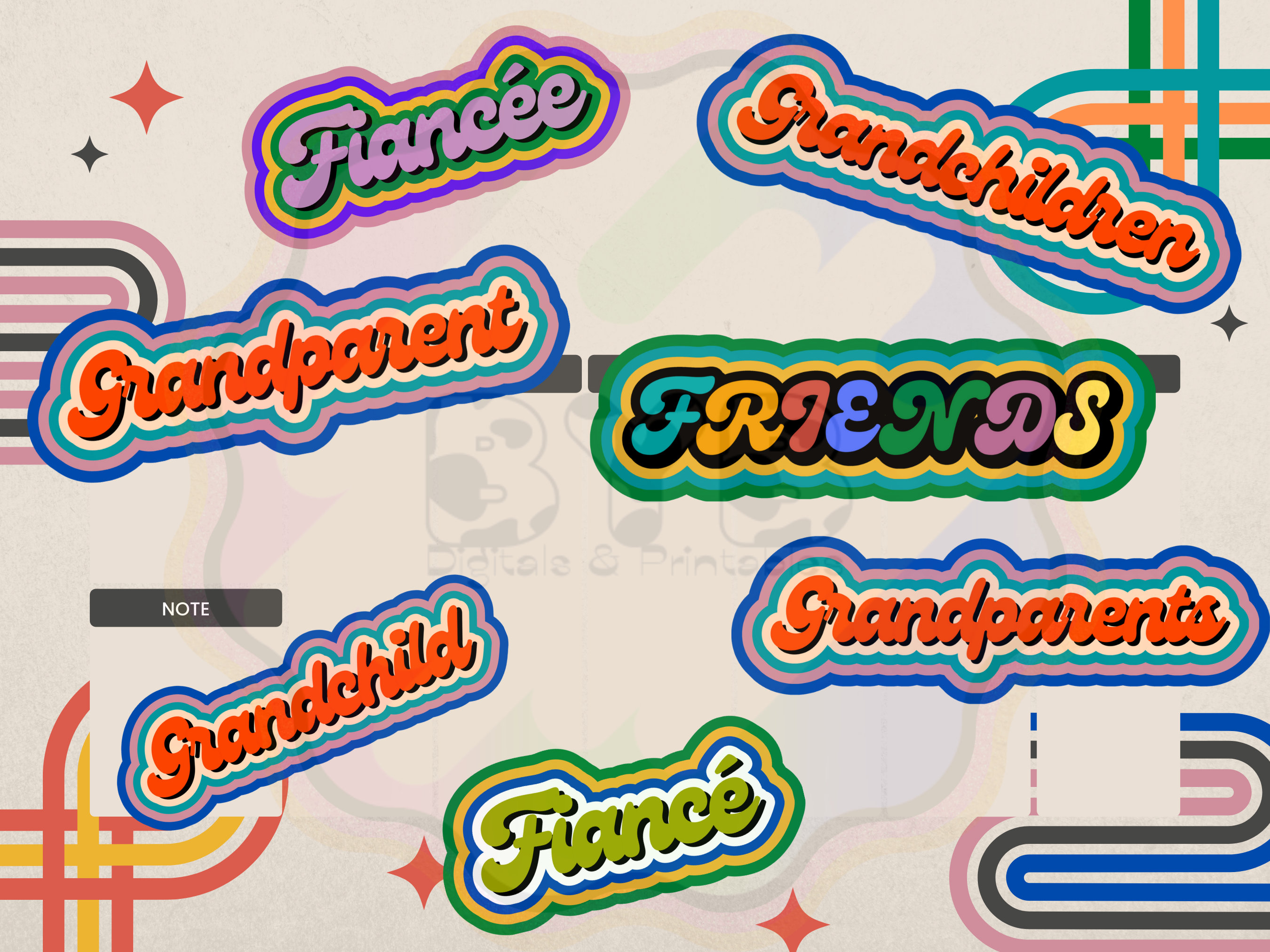 Retro Stickers, Word Stickers, Printable Stickers, Digital Stickers ...