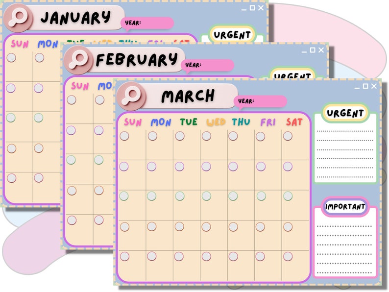 Lindo calendario sin fecha imprimible en colores pastel - Etsy México