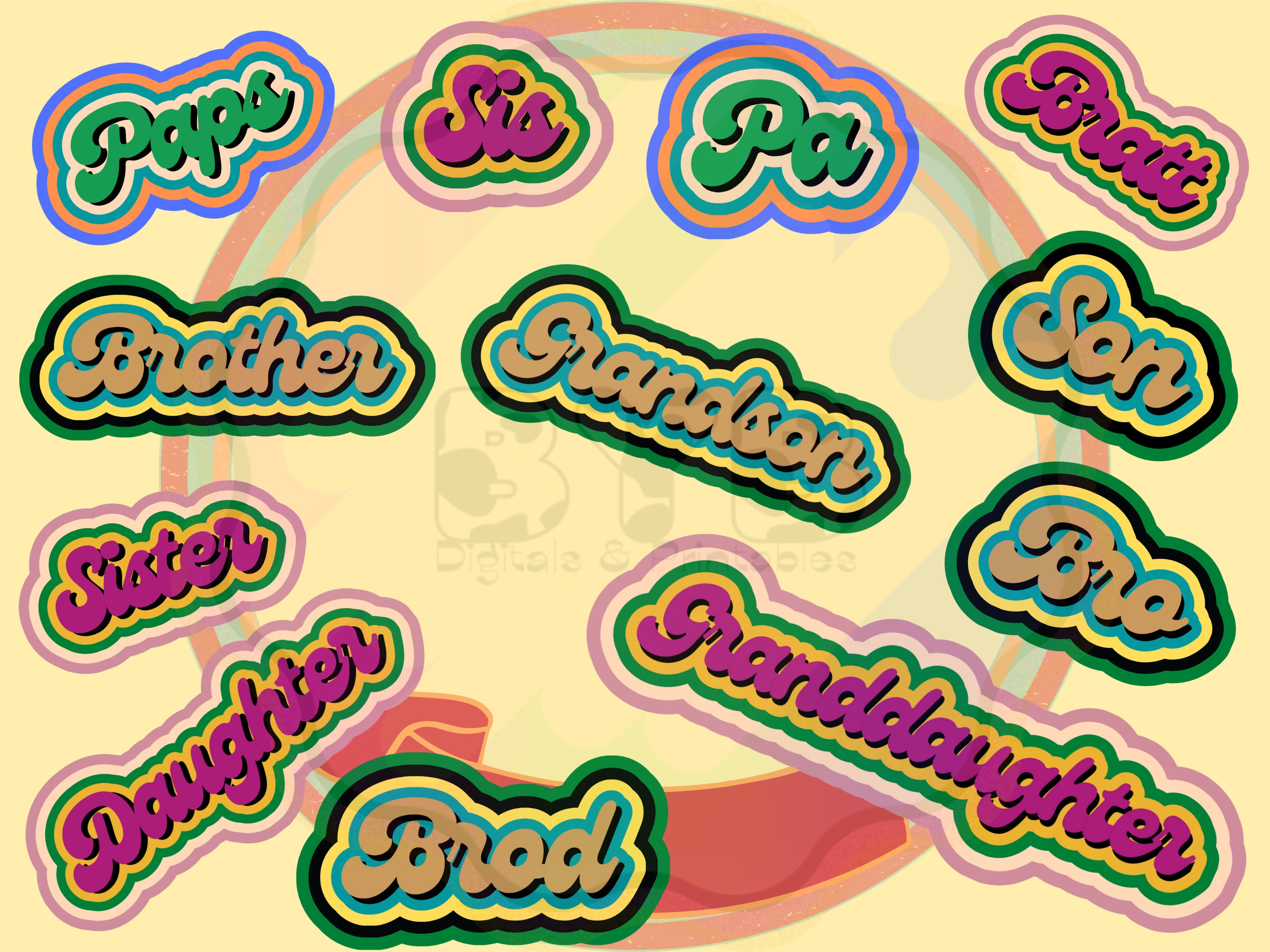 Retro Stickers, Word Stickers, Printable Stickers, Digital Stickers ...