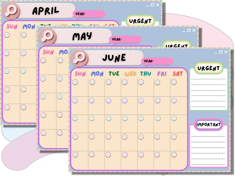 Lindo calendario sin fecha imprimible en colores pastel - Etsy México