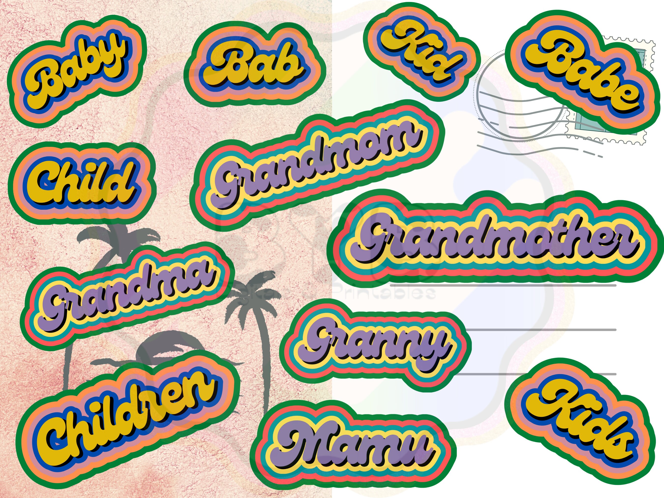 Retro Stickers, Word Stickers, Printable Stickers, Digital Stickers ...