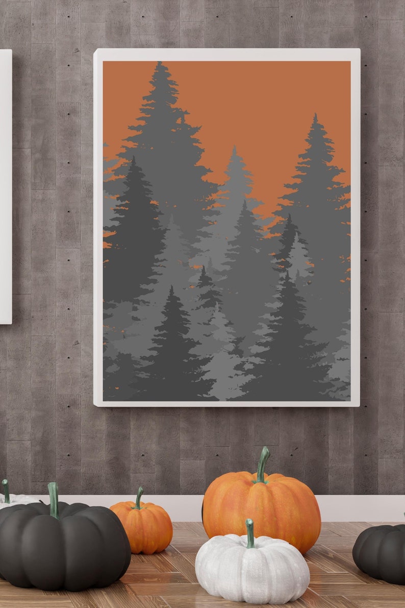 Autumn Forest Art Print, Halloween Wall Decor, Dark Forest Wall Decor ...