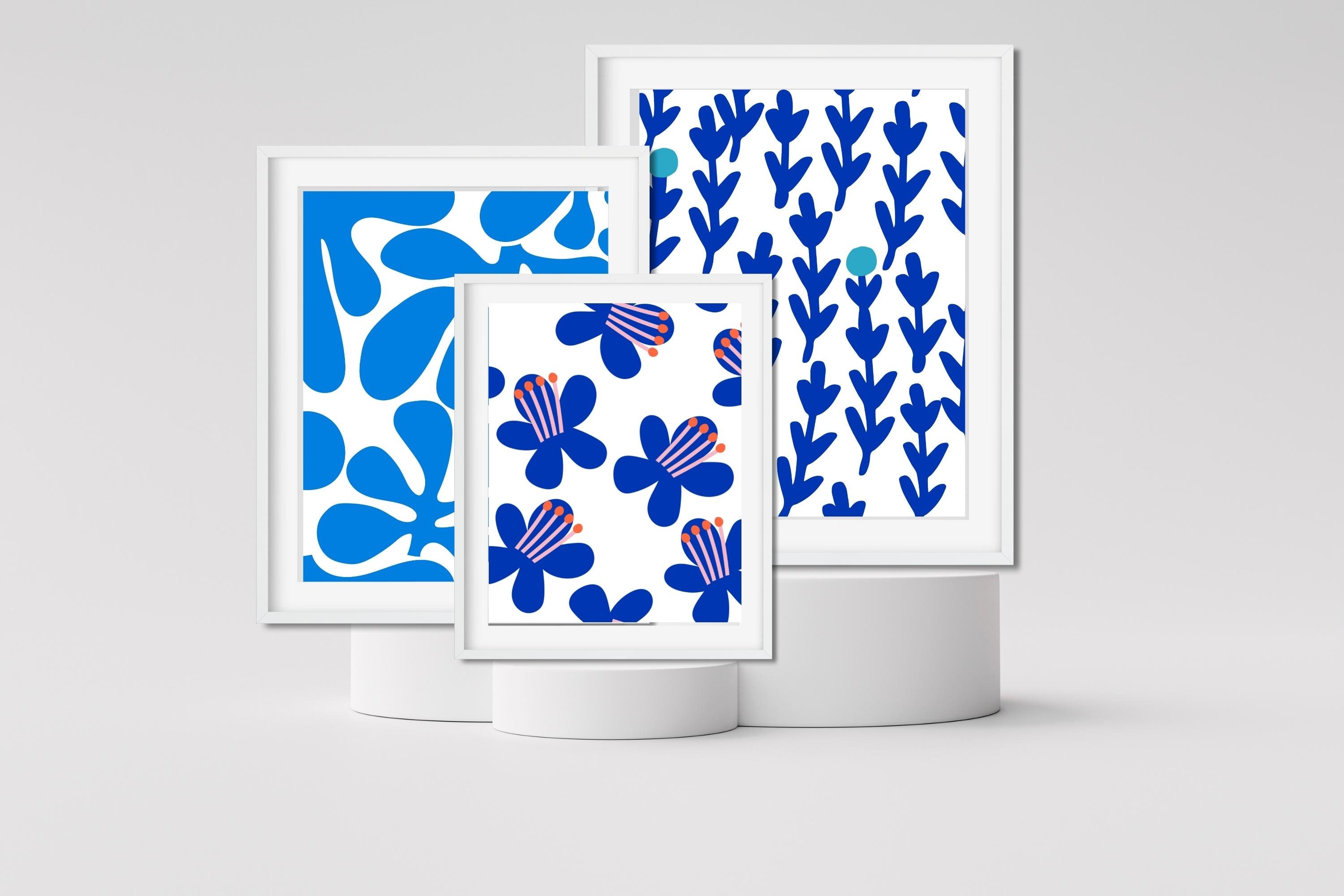 Set of 6 Pink and Blue Print Gallery Wall, Digital Download, Boho Retro ...