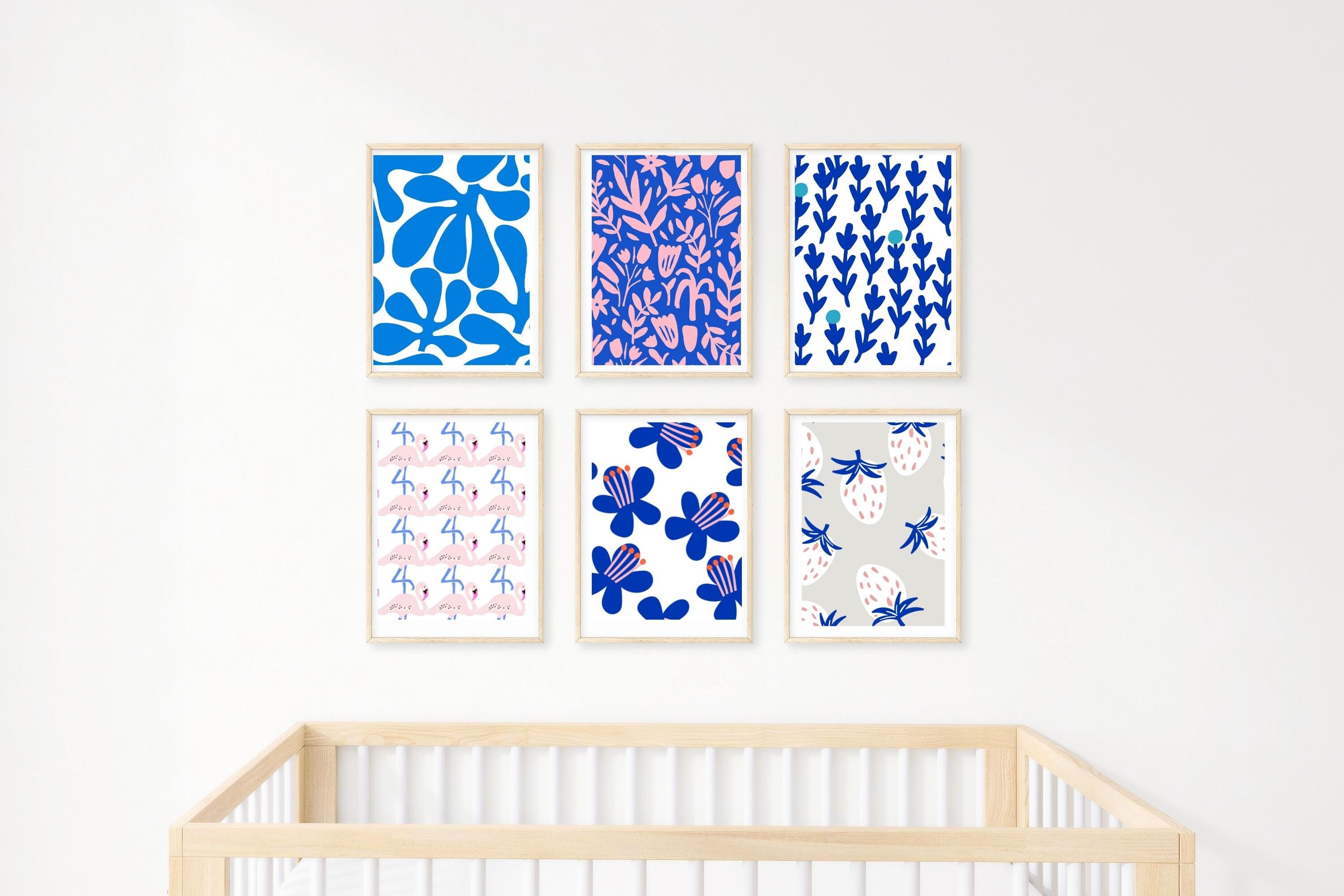 Set of 6 Pink and Blue Print Gallery Wall, Digital Download, Boho Retro ...