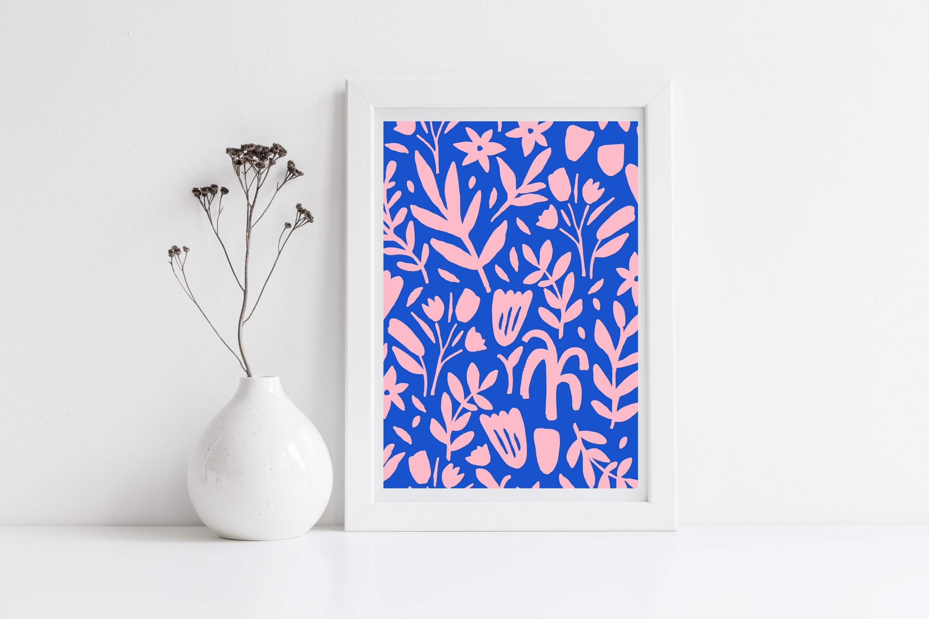 Set of 6 Pink and Blue Print Gallery Wall, Digital Download, Boho Retro ...