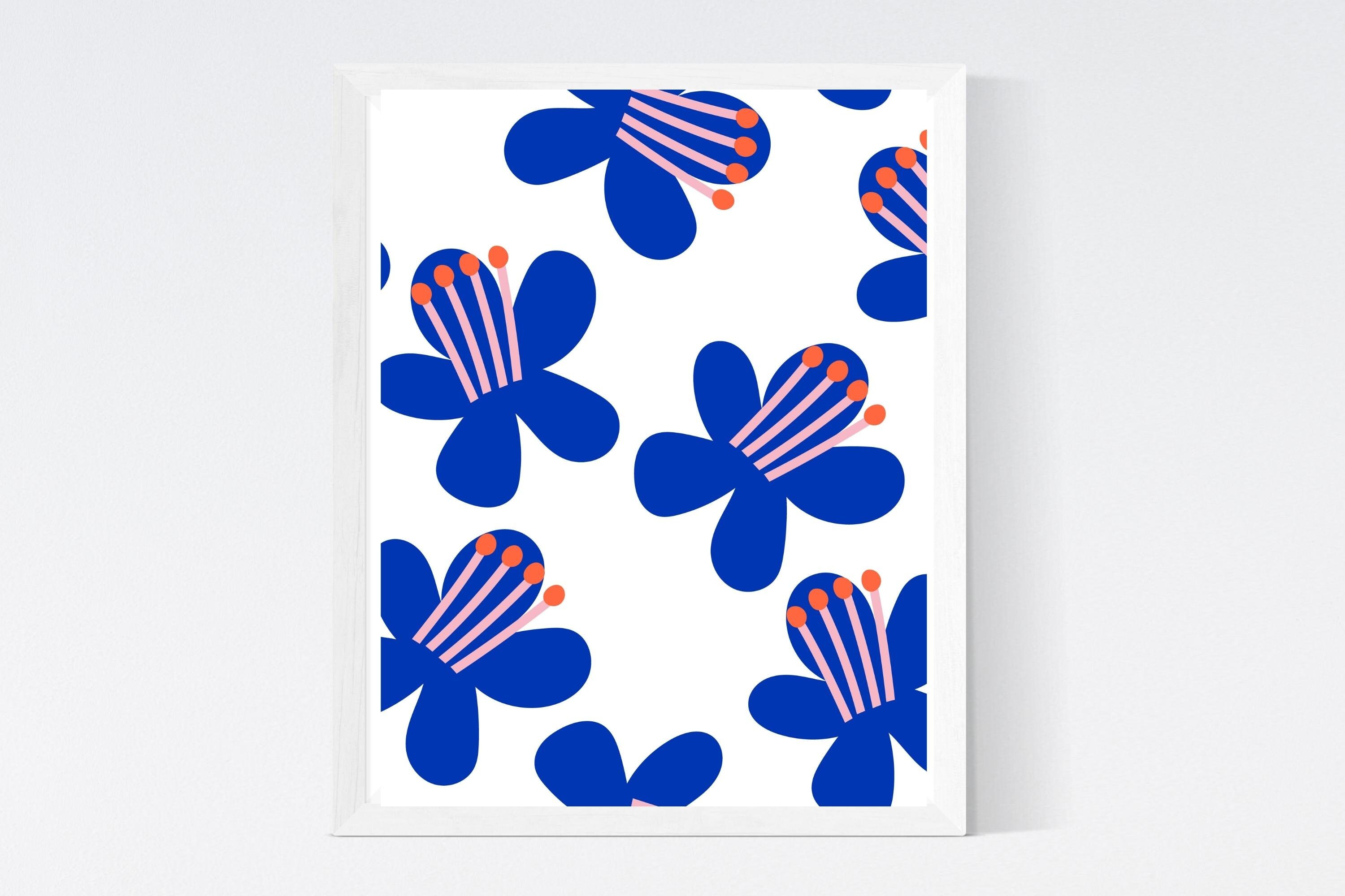 Set of 6 Pink and Blue Print Gallery Wall, Digital Download, Boho Retro ...
