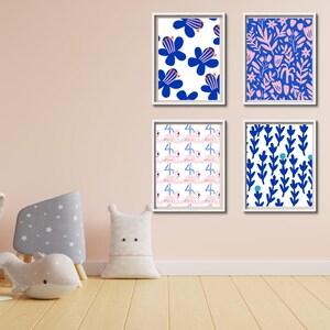Set of 6 Pink and Blue Print Gallery Wall, Digital Download, Boho Retro ...