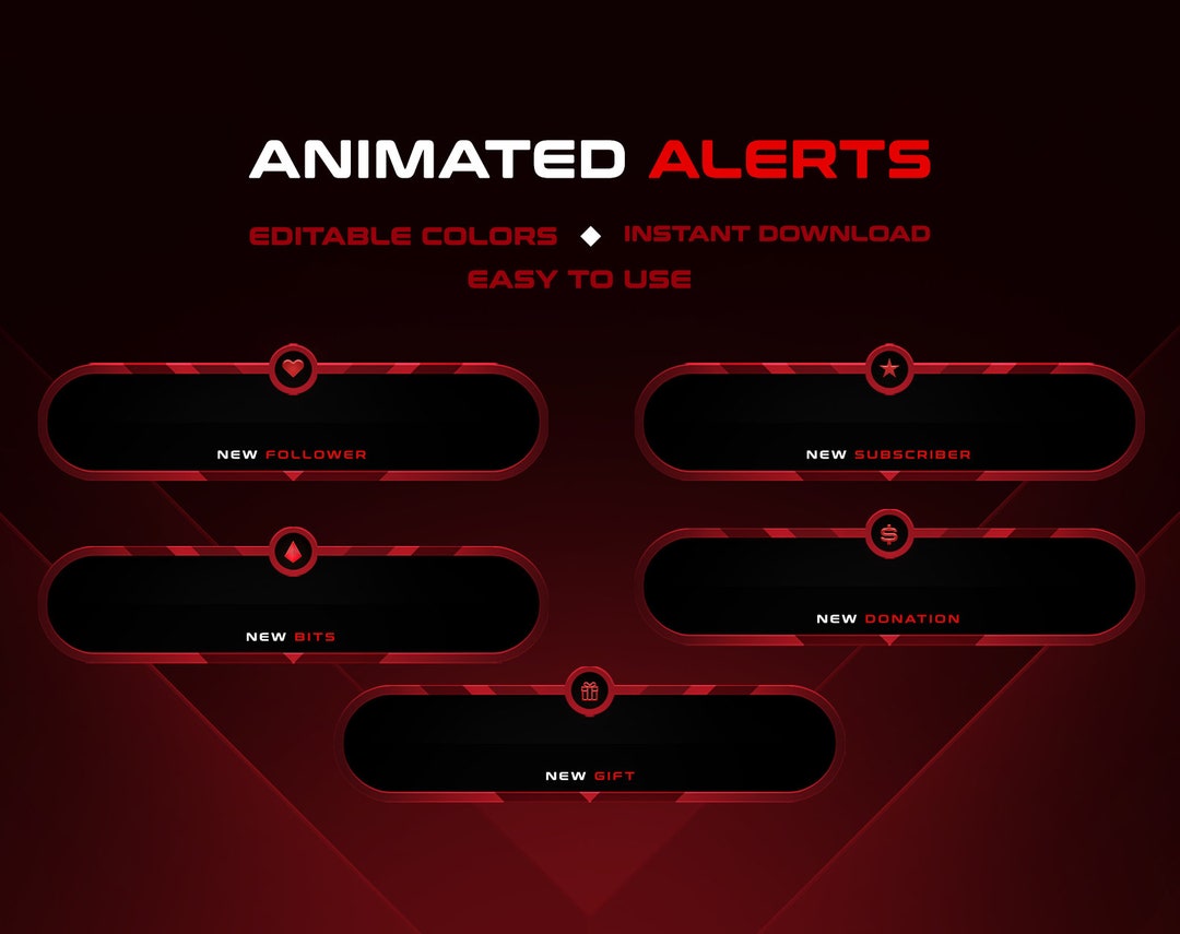 Animated Clean Twitch Alerts // Red Stream Alerts - Etsy