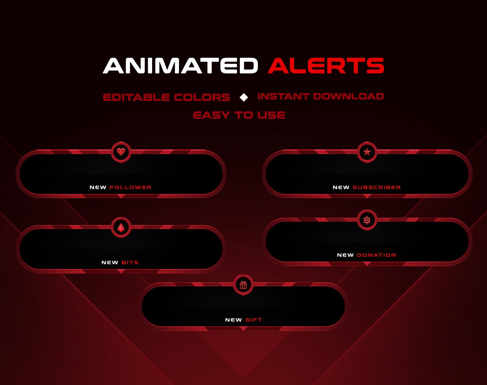 Animated Clean Twitch Alerts // Red Stream Alerts - Etsy