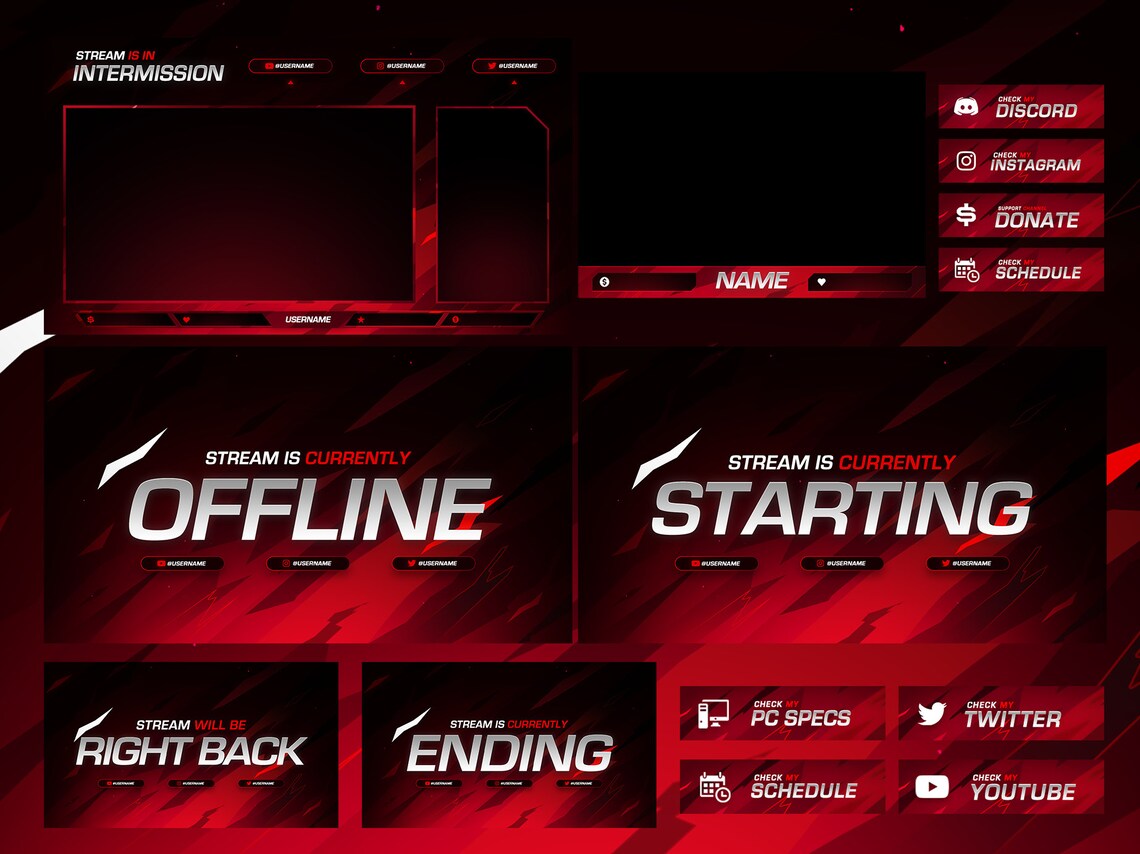 Minimal Red Stream Overlay Pack for Twitch, Kick & Youtube Streamers ...