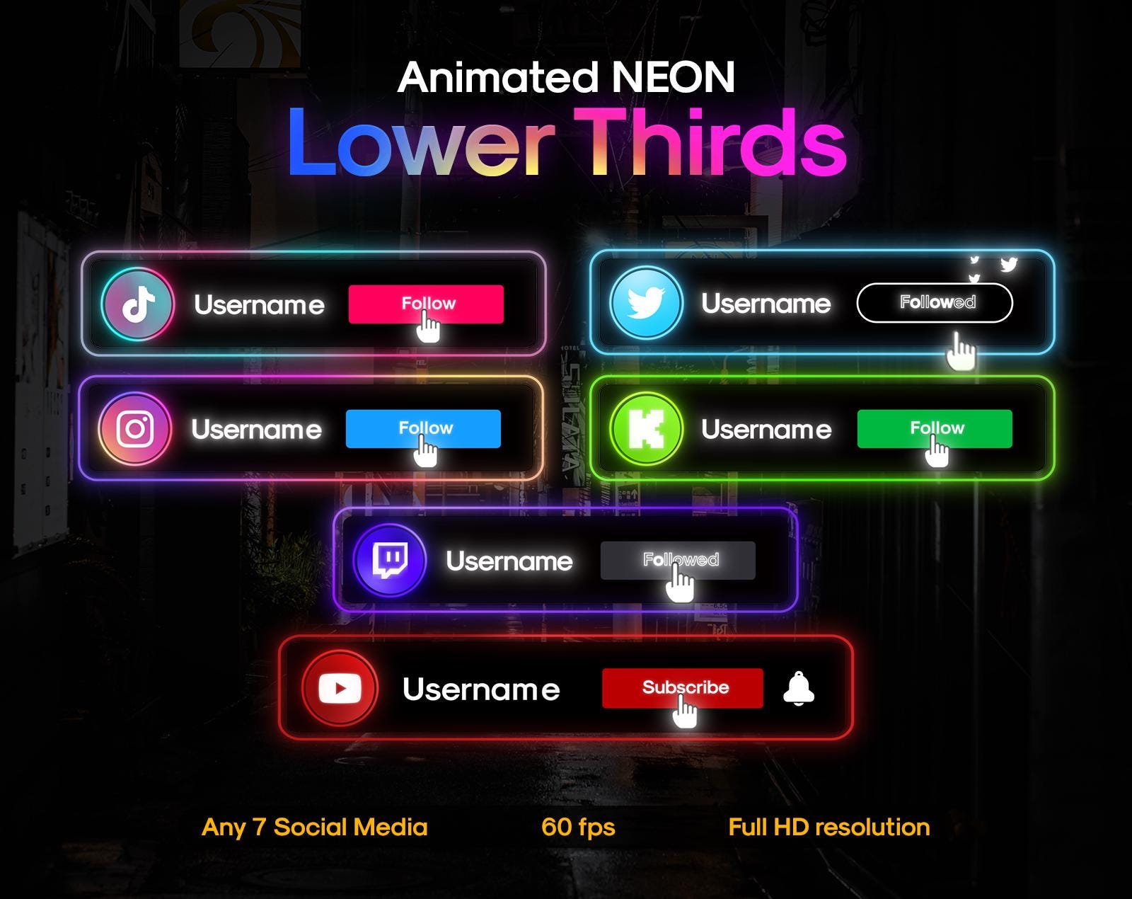 Animated Neon Social Media Popup for Youtube, Twitch, Kick Streamers and Videos || Socials ...