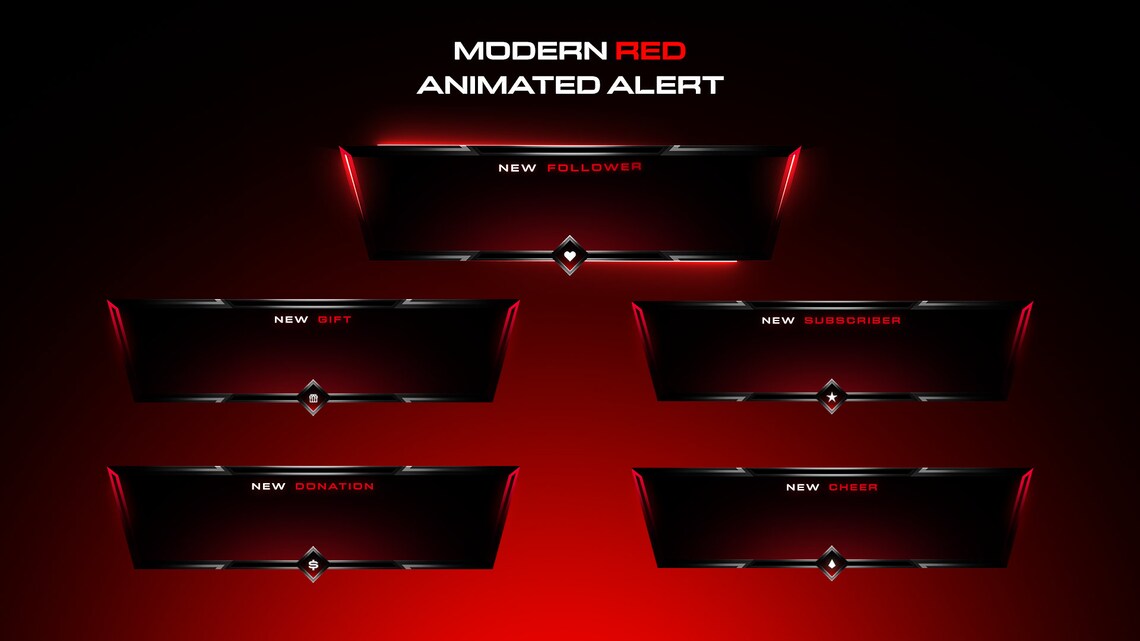 Modern Red Twitch Alerts // Animated Red Twitch Alerts Template// Red ...