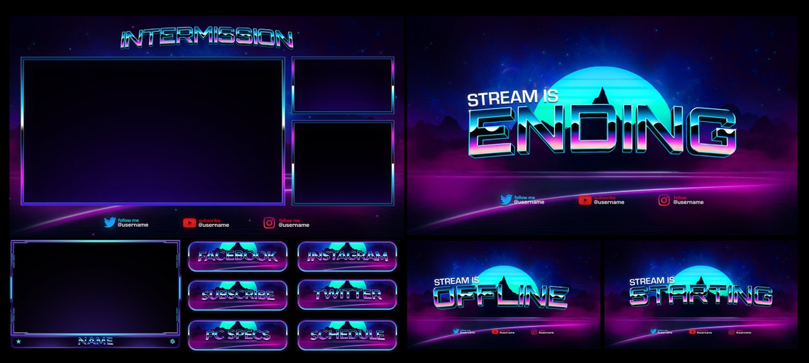 Retro Theme Twitch Stream Overlay Pack// Minimal Stream Overlay Pack ...