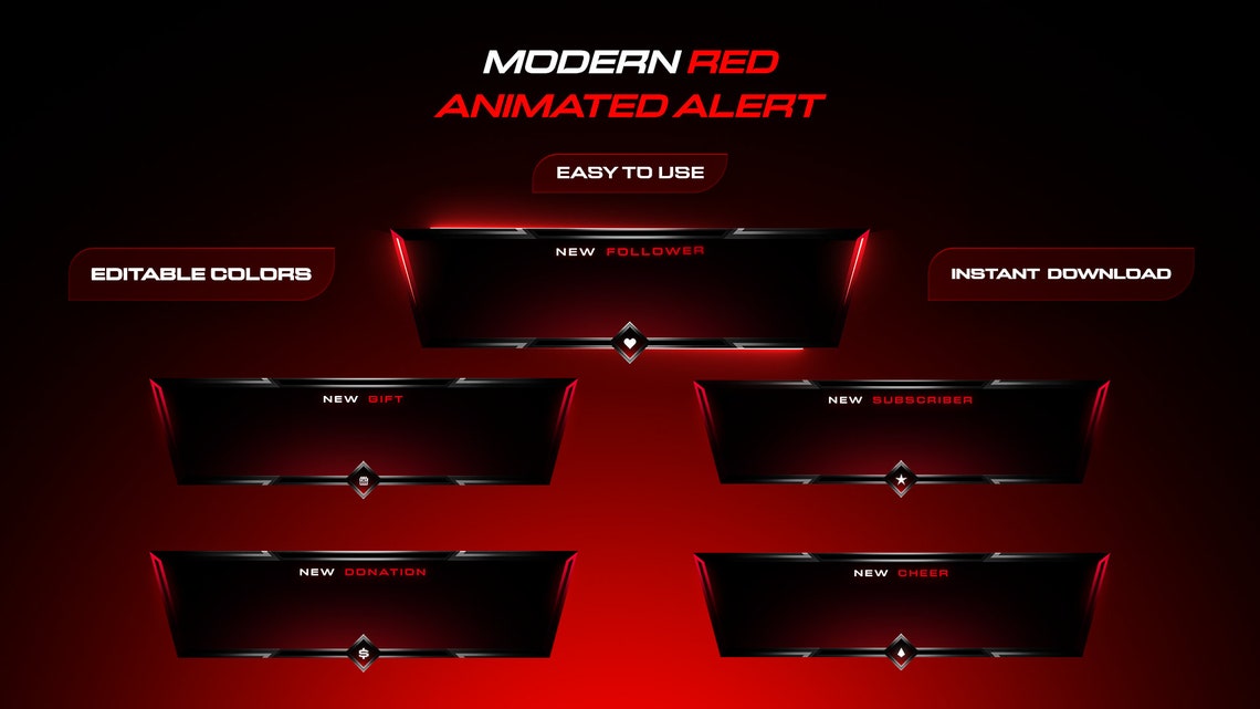 Modern Red Twitch Alerts // Animated Red Twitch Alerts Template// Red ...