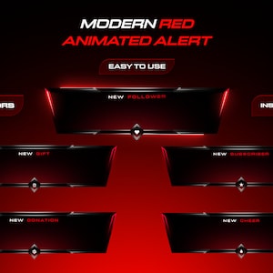Modern Red Twitch Alerts // Animated Red Twitch Alerts Template// Red ...