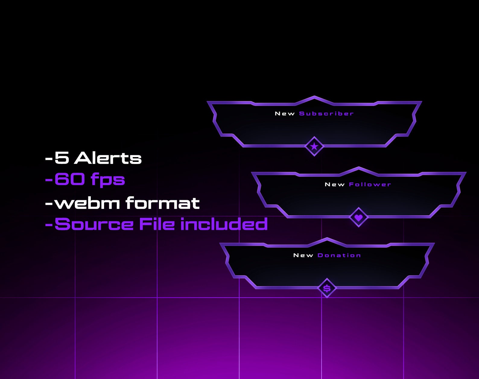 Animated Purple Stream Alerts // Modern Twitch Alerts Template ...