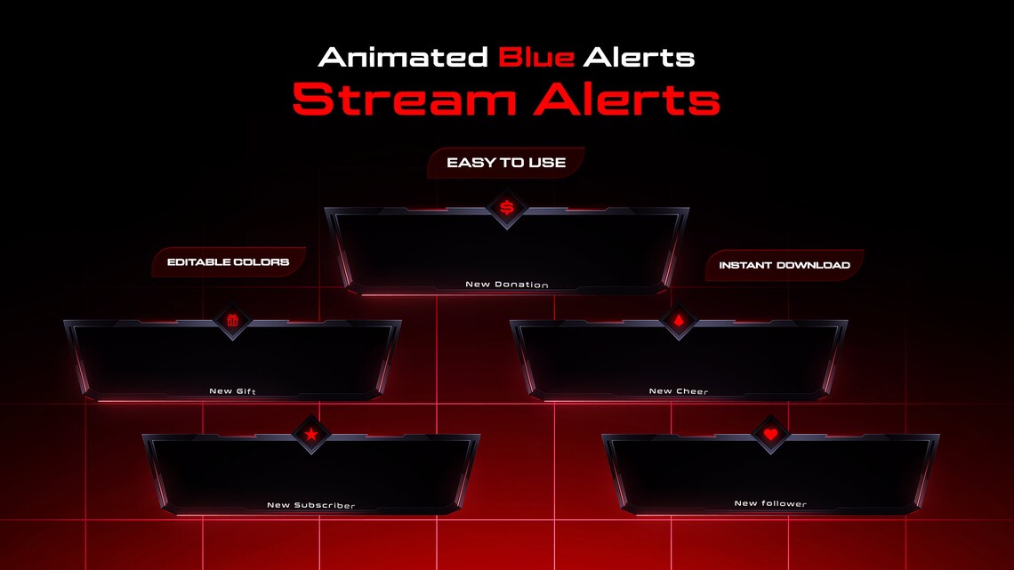 Animated Red Stream Alerts // Minimal Twitch Alerts Template // Red ...