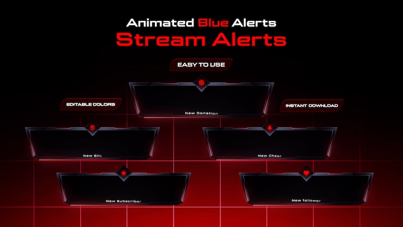 Animated Red Stream Alerts // Minimal Twitch Alerts Template // Red ...