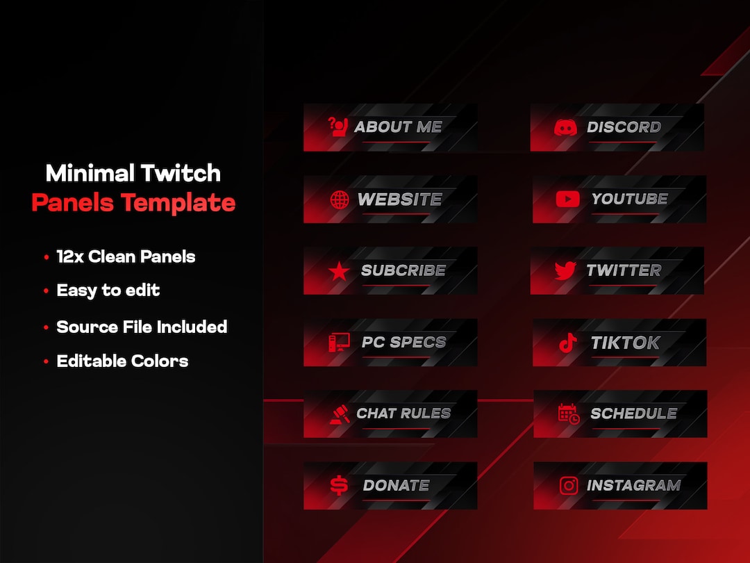 Minimal Red Twitch Panels // Twitch Panels Template // Stream - Etsy