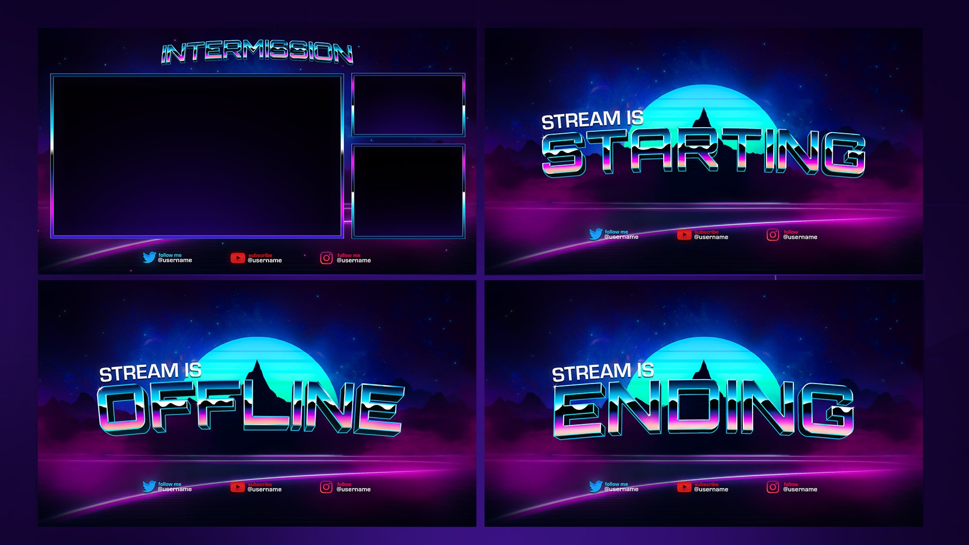 Retro Theme Twitch Stream Overlay Pack// Minimal Stream Overlay Pack Template// Full Twitch ...