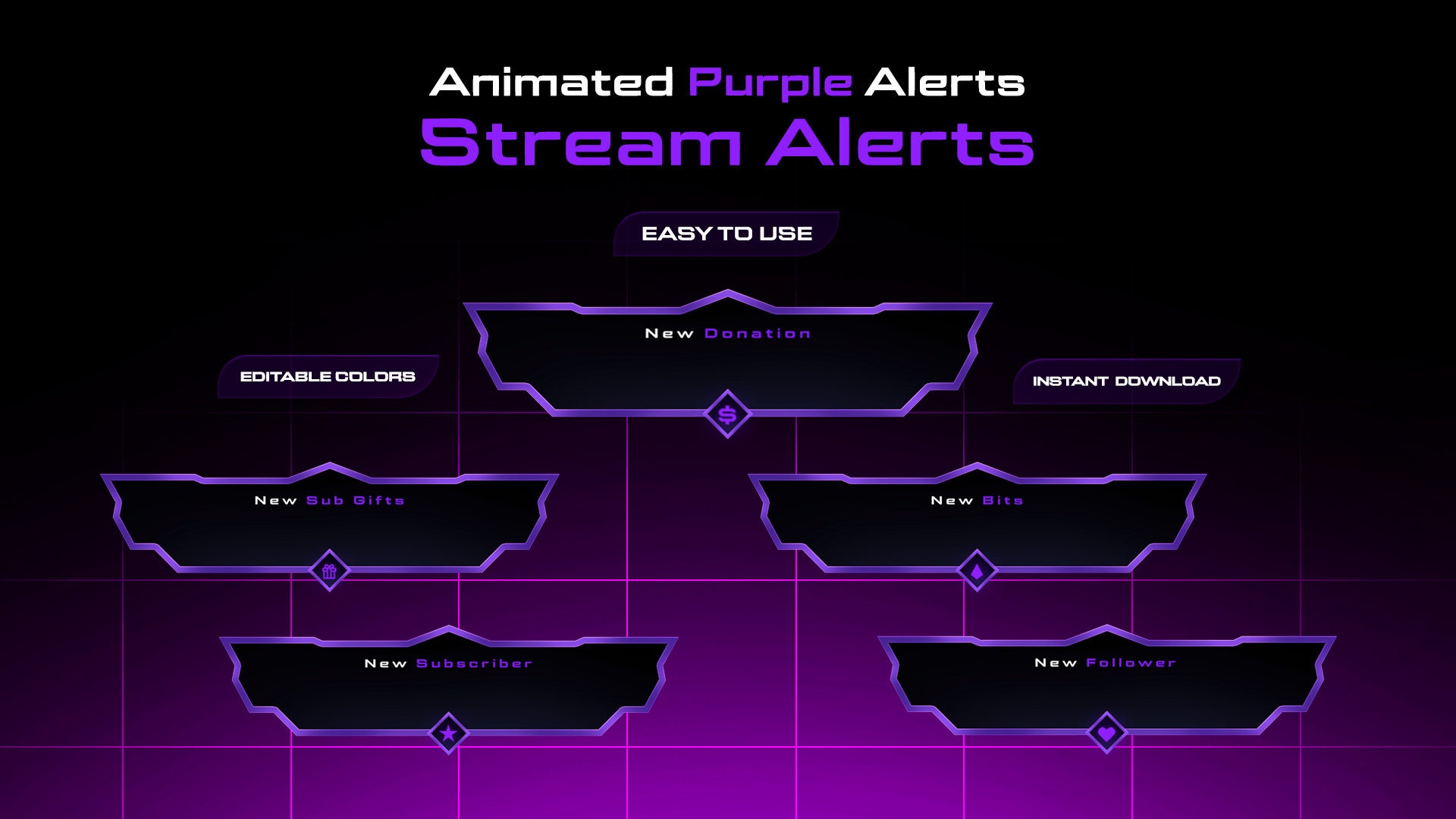 Animated Purple Stream Alerts // Modern Twitch Alerts Template ...