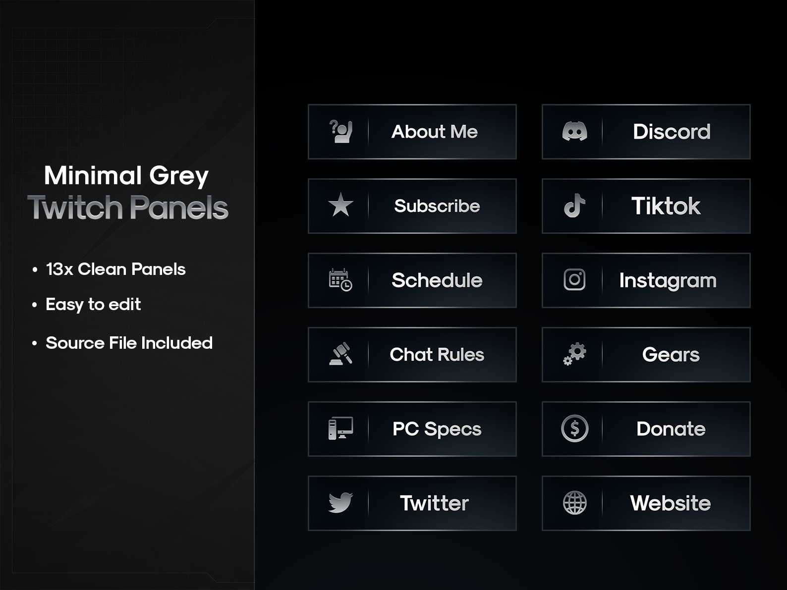 Grey Twitch Panels Pack // Minimal Twitch Panels Template // Kick ...
