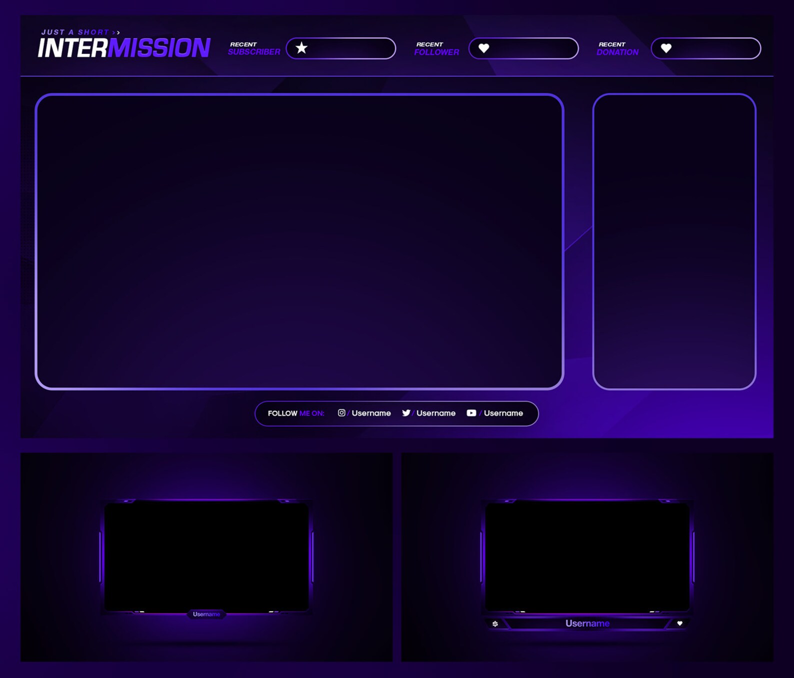 Purple Stream Overlay Pack // Minimal Full Stream Overlay Pack Template ...