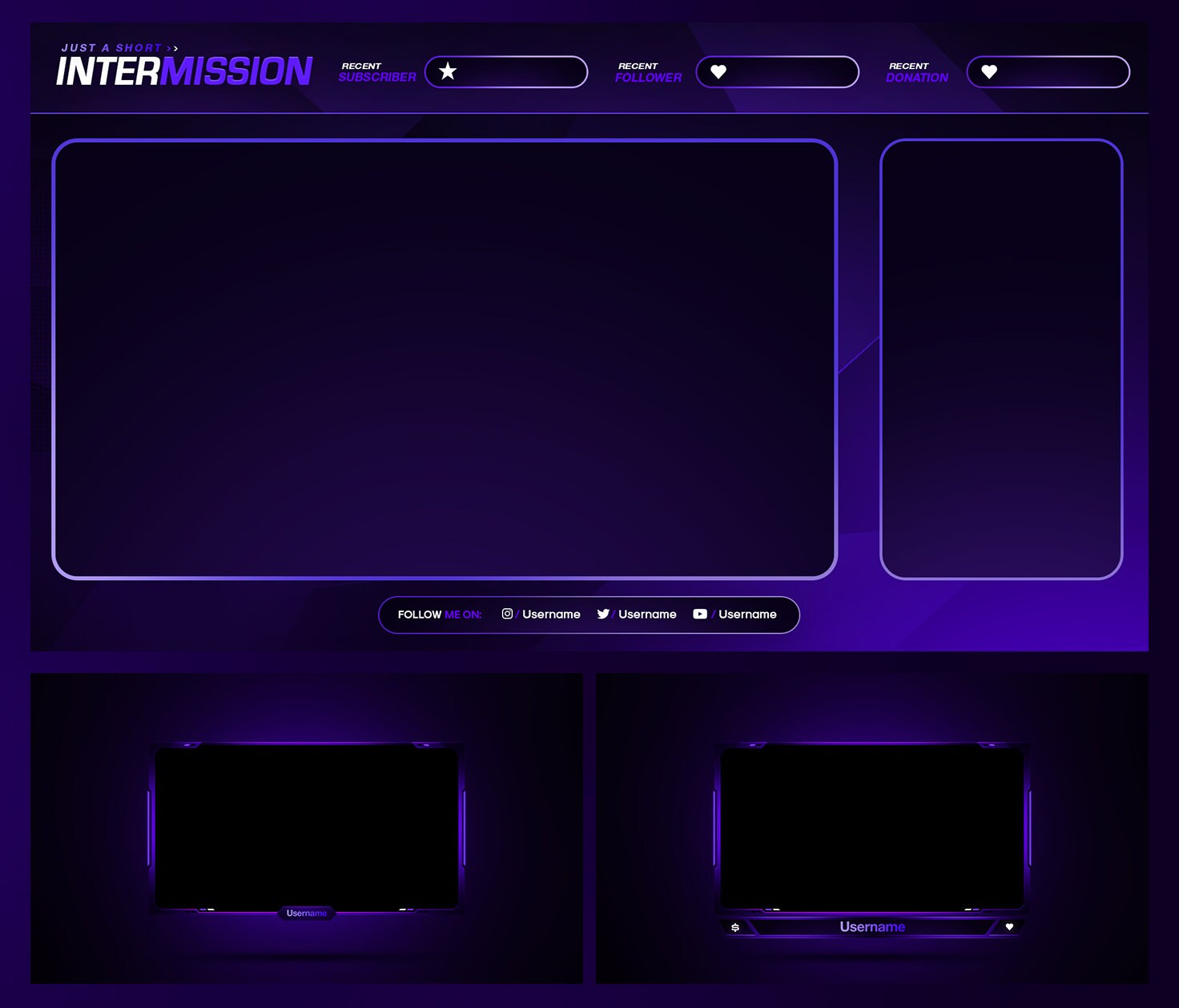 Purple Stream Overlay Pack // Minimal Full Stream Overlay Pack Template ...