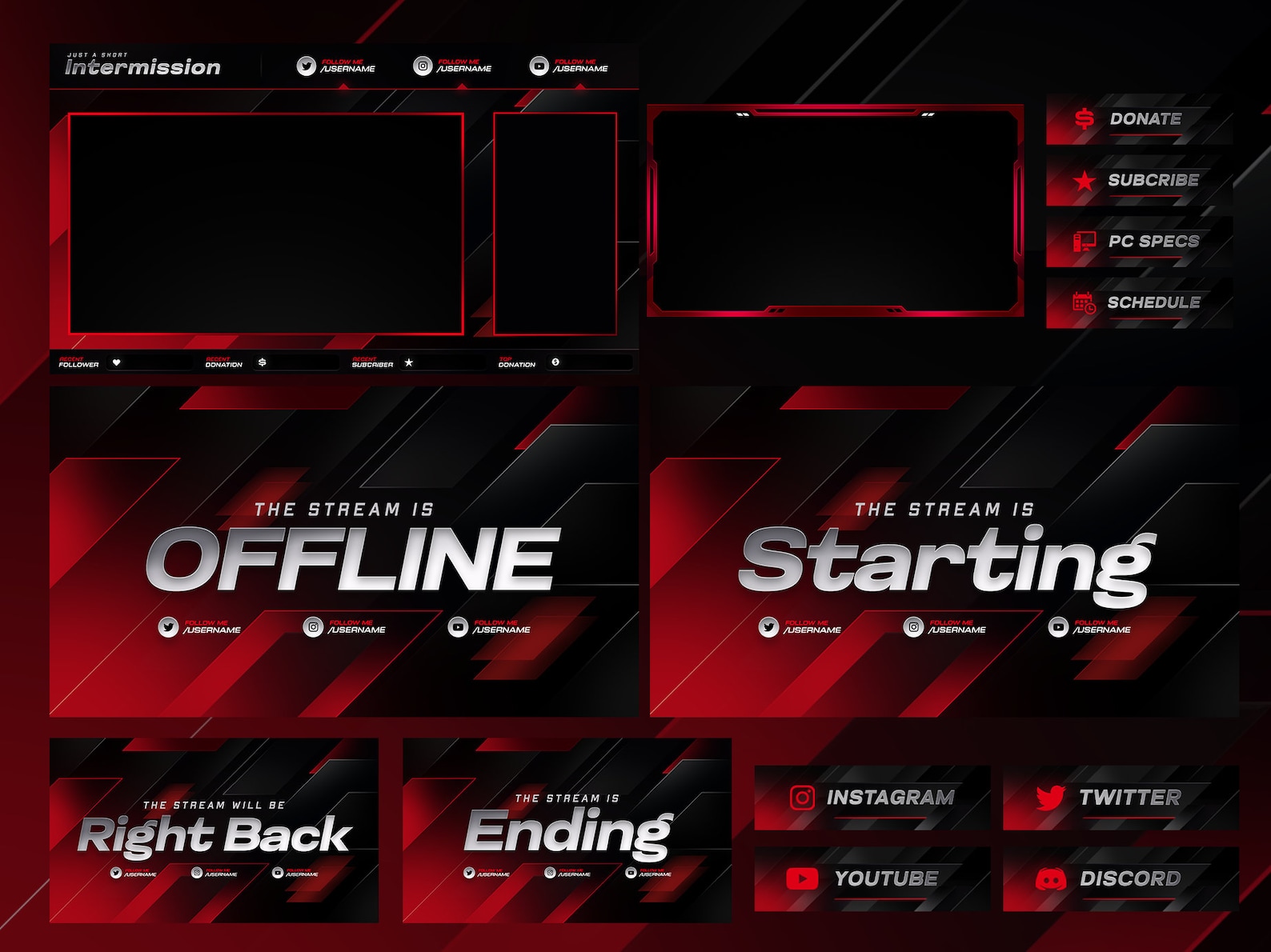 Red Minimalist Stream Overlay Pack: Twitch, Kick, Youtube - Etsy