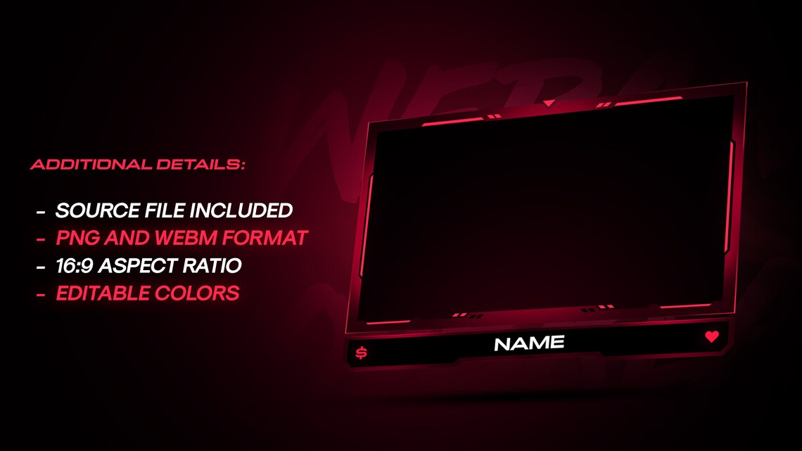 Animated Webcam Overlay Template // Red Facecam Overlay // Minimal ...