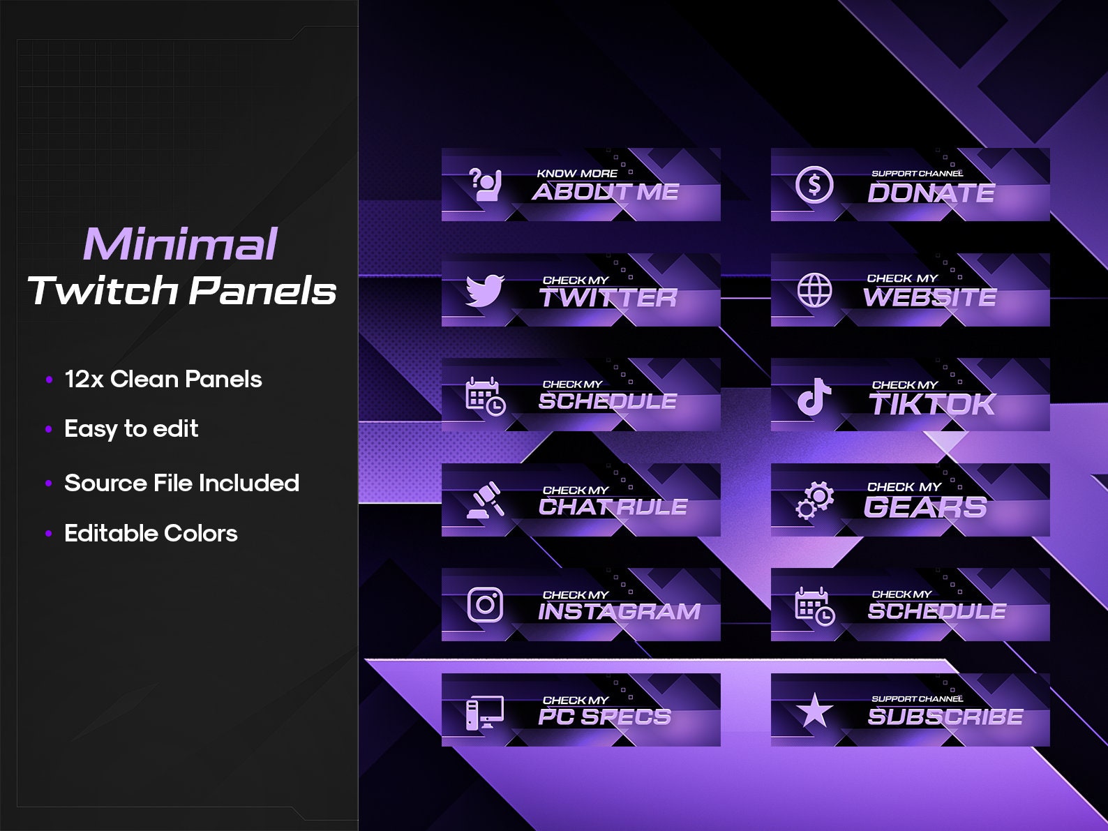 Minimal Twitch Panels Pack || Purple Twitch Panels Template || Info ...