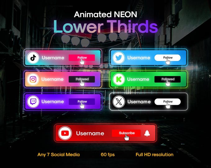 Neon Social Media Popup for Youtube, Twitch, Kick Streams and Videos ...