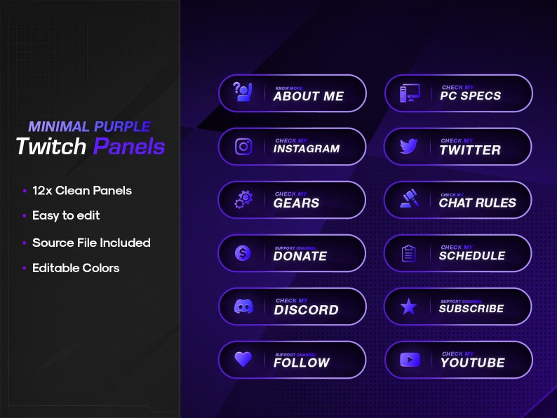 Purple Twitch Panels Pack Minimal Twitch Panels Template Info Twitch Panels - Etsy