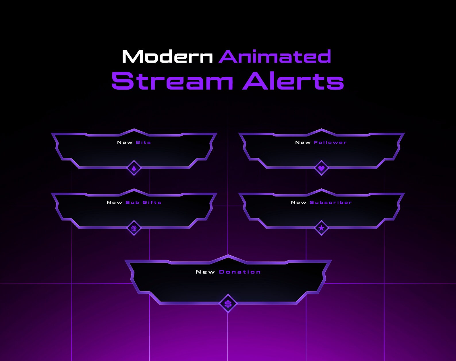 Animated Purple Stream Alerts // Modern Twitch Alerts Template ...