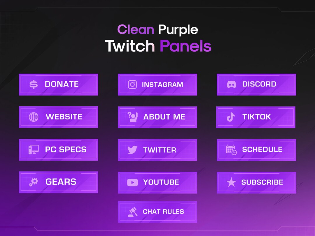 Purple Twitch Panels // Clean Twitch Panels Template - Etsy