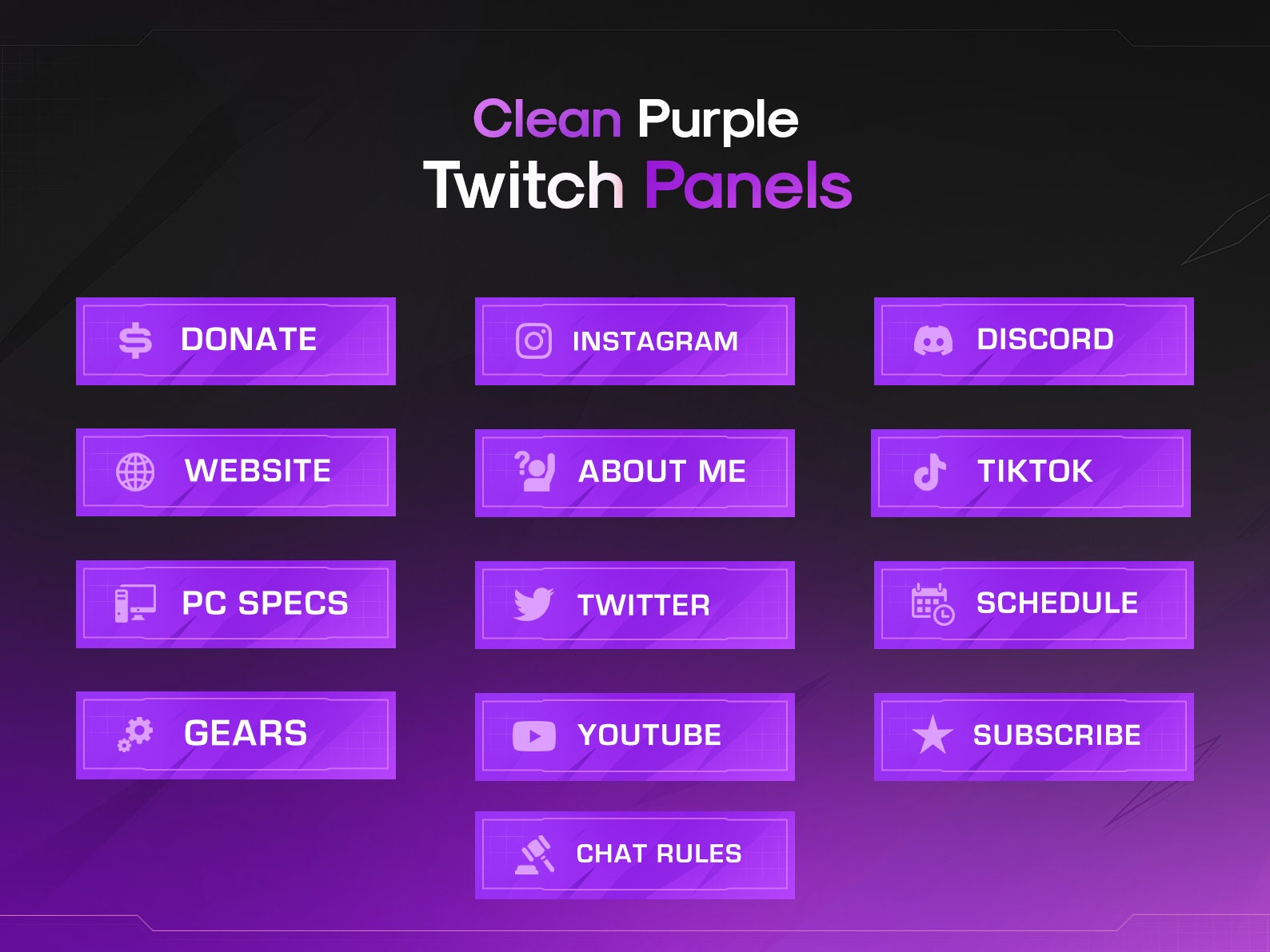 Purple Twitch Panels // Clean Twitch Panels Template - Etsy