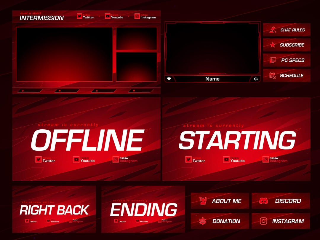 Red Stream Overlay Package: Clean Twitch Theme (PSD+PNG) - Etsy UK
