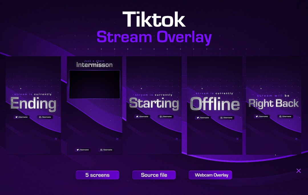 Tiktok Purple Stream Overlay Pack, Clean Stream Overlay Package, Tiktok Overlay Template ...