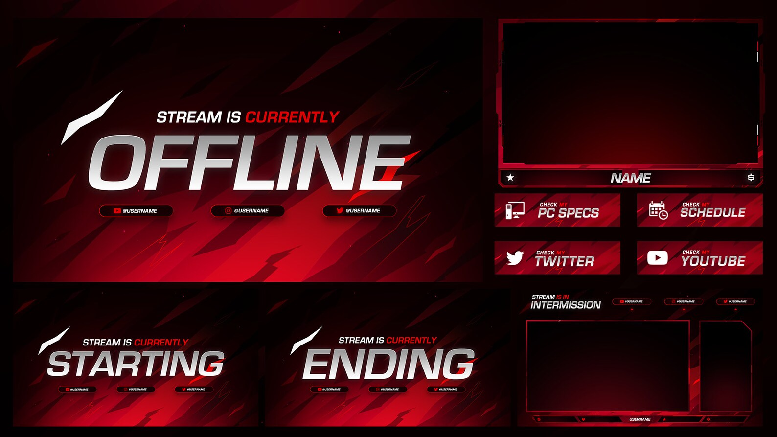 Minimal Red Stream Overlay Pack for Twitch, Kick & Youtube Streamers ...