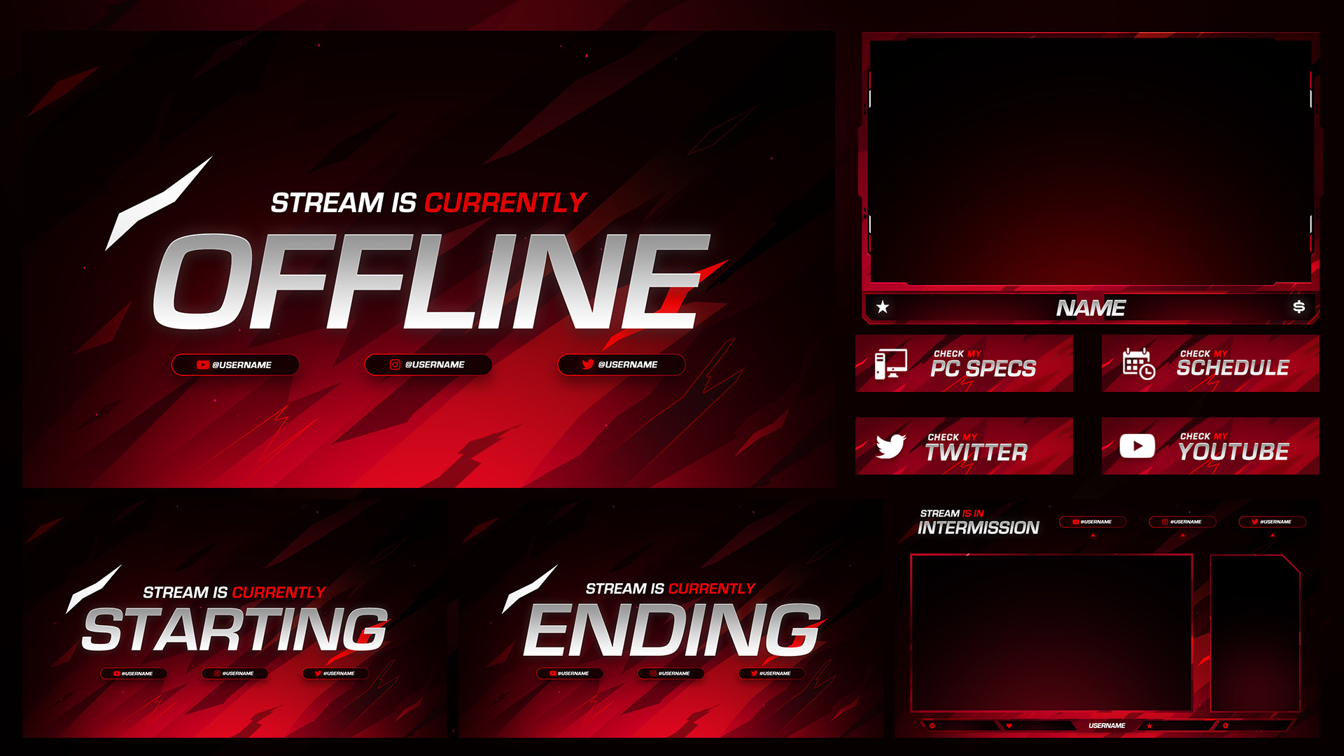 Minimal Red Stream Overlay Pack for Twitch, Kick & Youtube Streamers ...