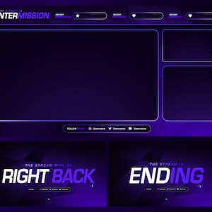 Purple Stream Overlay Pack // Minimal Full Stream Overlay Pack Template ...