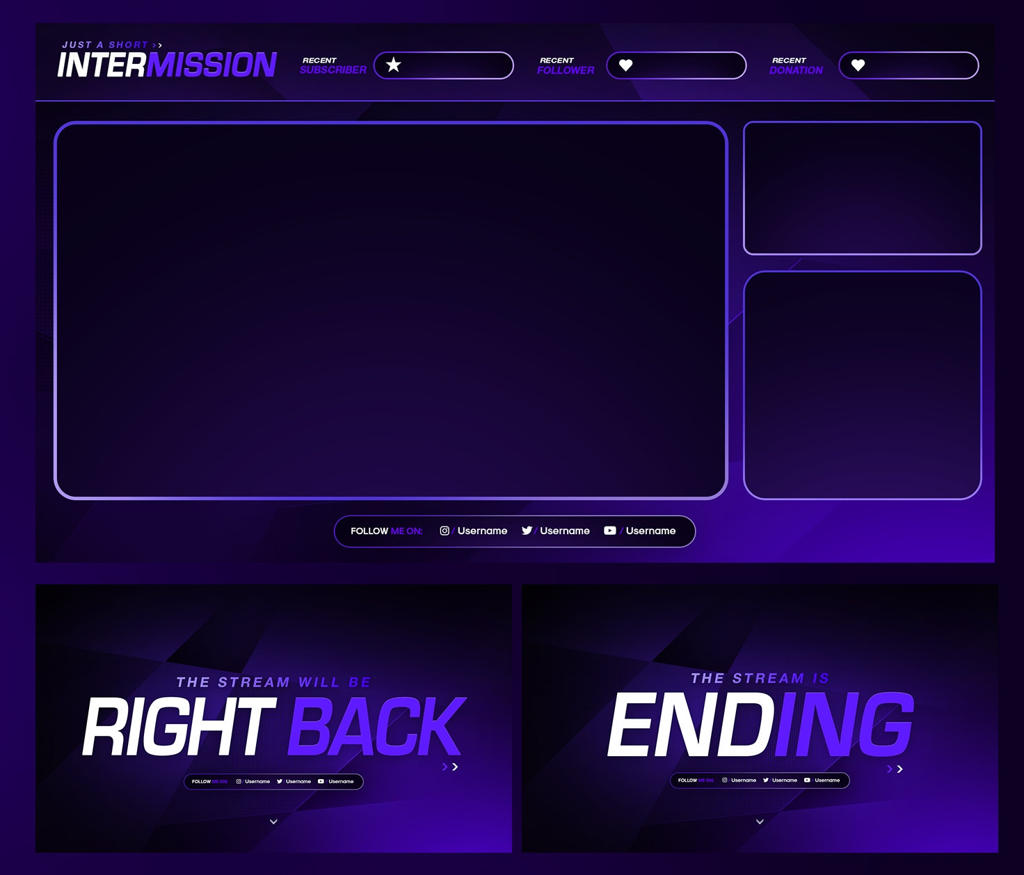 Purple Stream Overlay Pack // Minimal Full Stream Overlay Pack Template ...