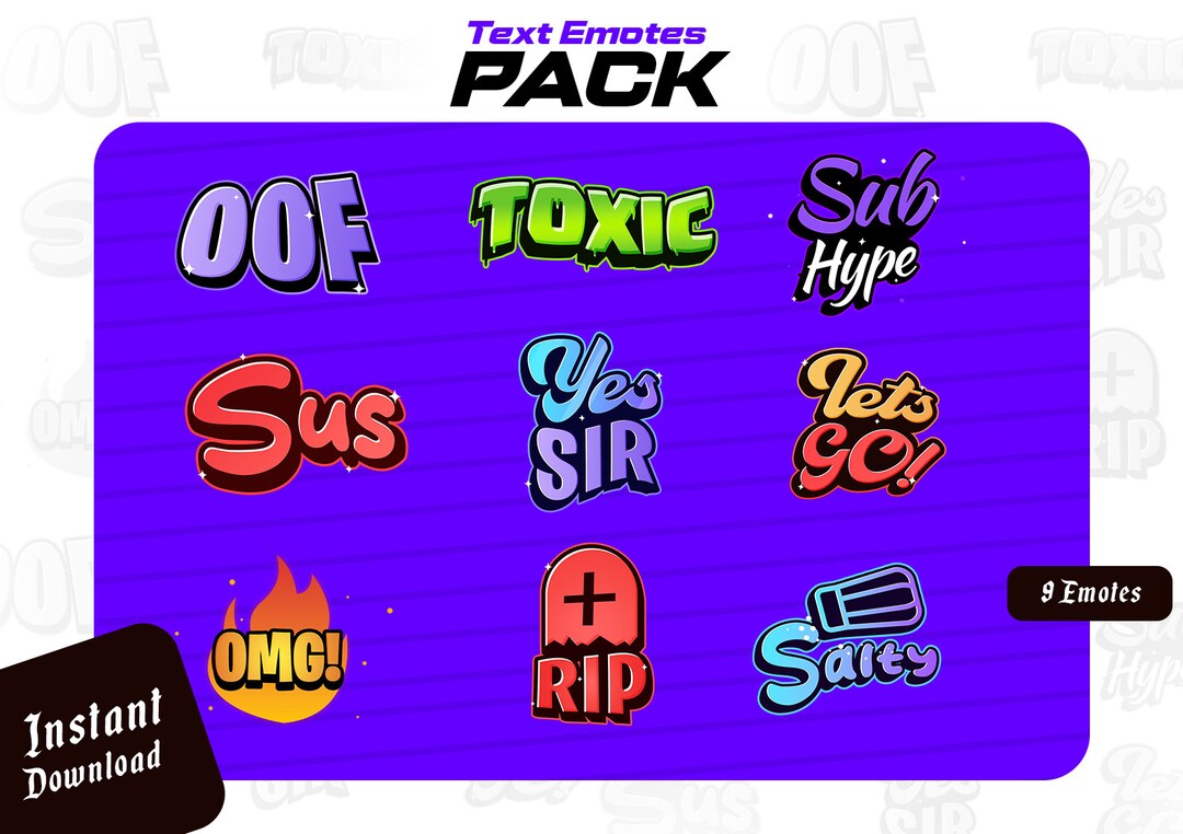 Twitch Text Emotes Pack || Youtube Emotes Pack || Kick Emotes - Etsy